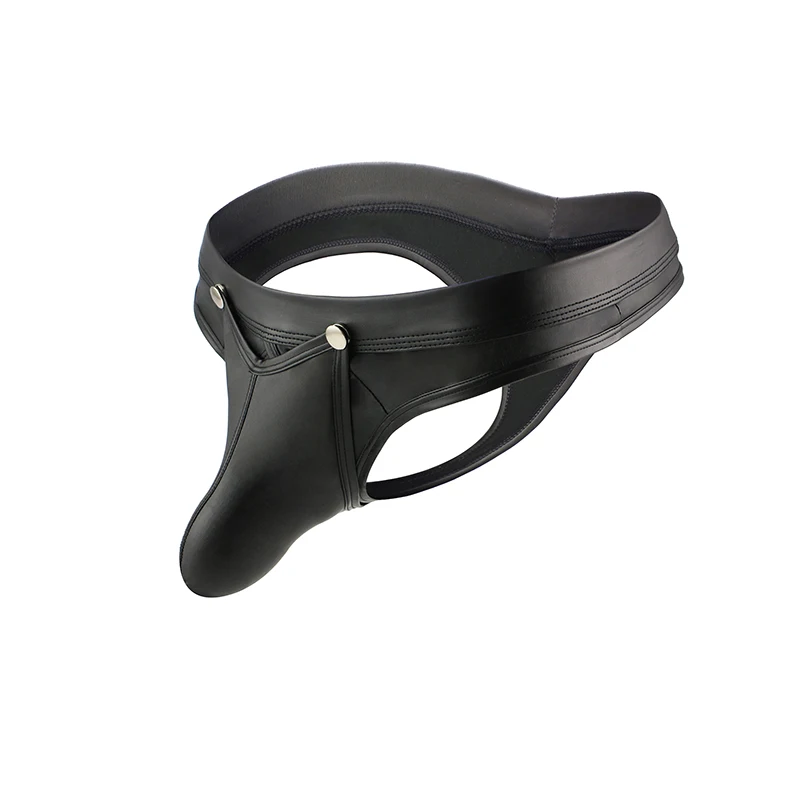 Men Faux Leather Jockstrap Underwear Sexy Mens Thongs Open Front T