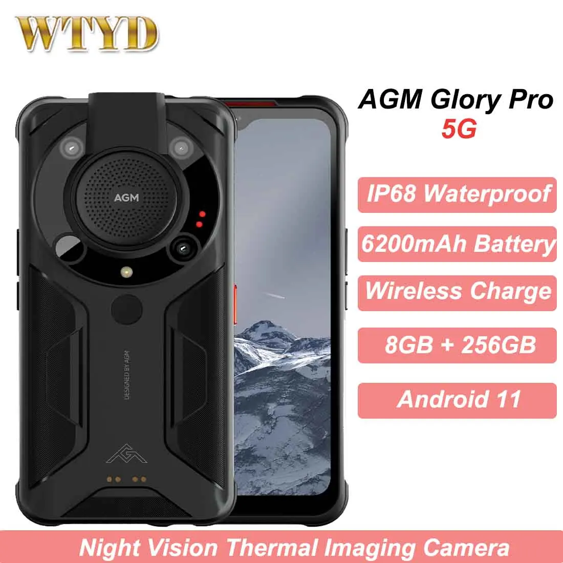 AGM Glory G1 Pro 5G Rugged Phone 6.53' 8GB 256GB Octa Core Android 11 Night Vision Thermal ...