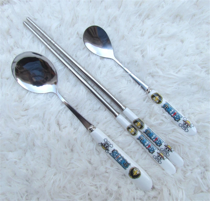 1set Anime One Piece Monkey·d·luffy Stainless Steel Chopsticks Spoon ...