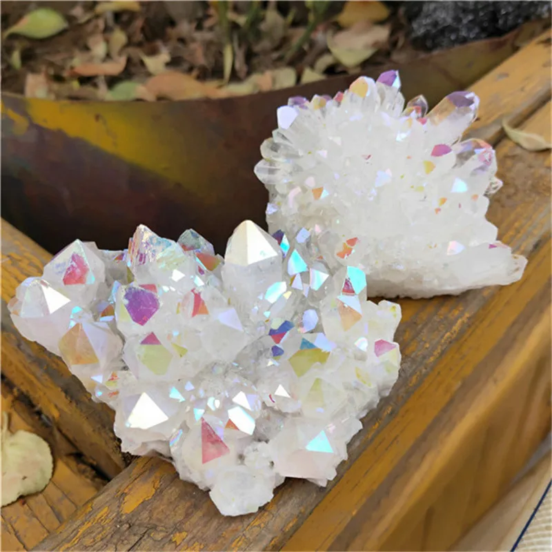 Natural White Crystal Cluster Electroplated Angel Aura Quartz Energy ...