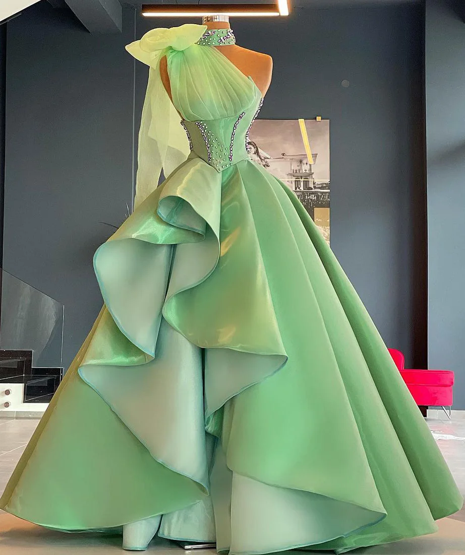 Unique Party Dresses Bright Green Sleeveless High Waist Layered Ruffle ...