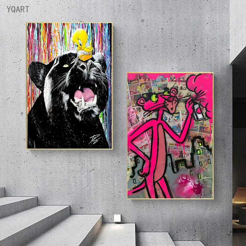 Pink Panther Graffiti Paintings by Julien Durix Printed on Canvas ...