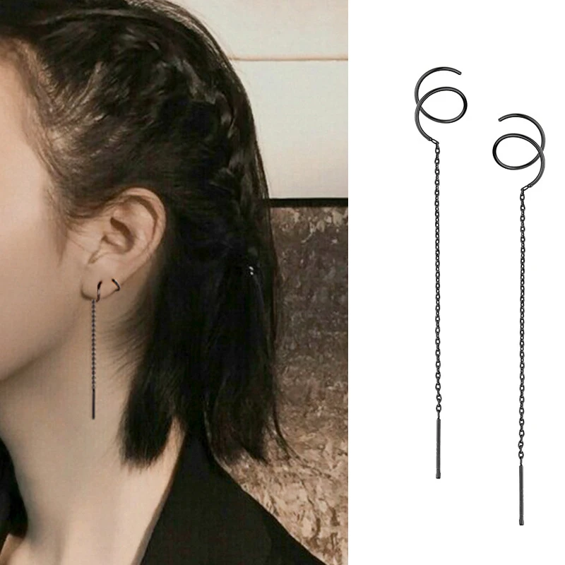 Punk Style Black rotating line Drop Earrings Black Color Spring Long ...