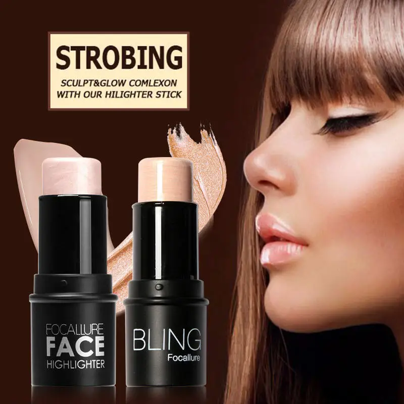 Focallure 페이스 방수 쉬머 형광펜 스틱 브론저 하이 라이터 파우더 크림 텍스쳐 실버 골드 라이트 페이스 메이크업브론저
