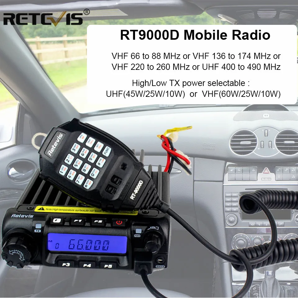 Retevis RT-9000D Mobile Car Radio Transceiver VHF 66-88MHz (or UHF) 60W ...
