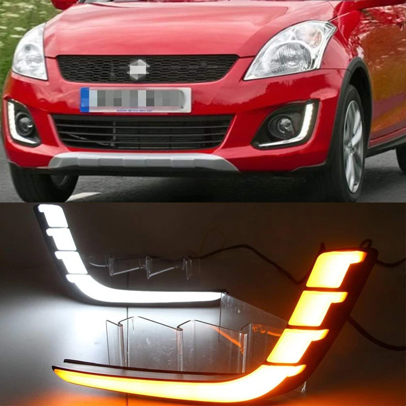1 Pair Car Styling LED DRL Daytime Running Lights For Suzuki Swift 2014 2015 2016 with Yellow ...