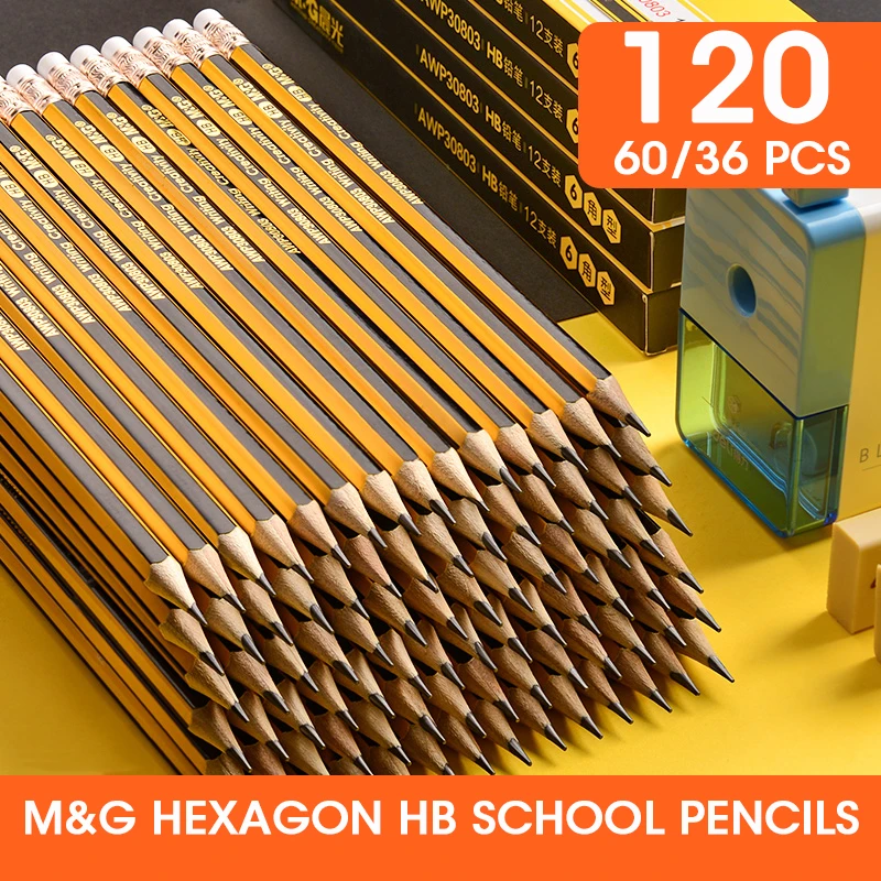 Andstal 120/60/36pcs M&g Hexagon Graphite Pencils With Eraser Pre ...