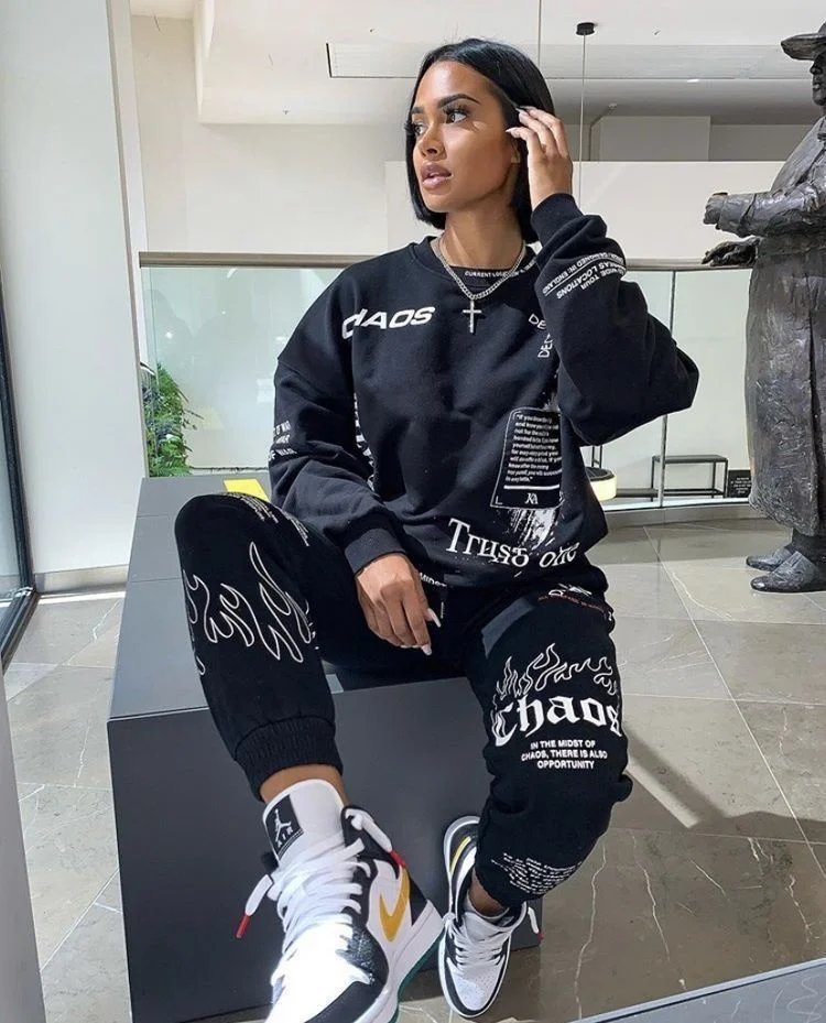 Plus Size Clothing O Neck Sweat Suits Streetwear Women Pants Matching Plus Size Clothing O Neck Sweat Suits Streetwear Women Pants Matching