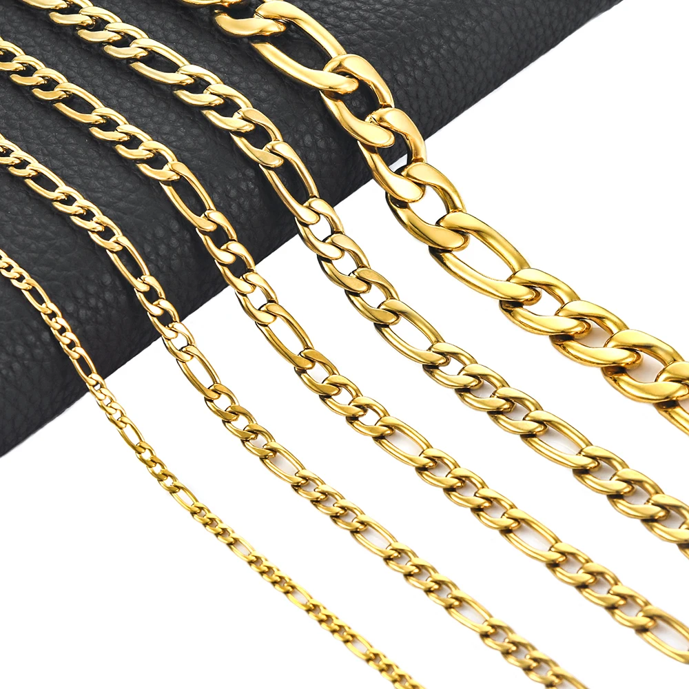 Gold-Color-Stainless-Steel-Necklace-Figaro-Chain-for-Men-and-Women-Link ...