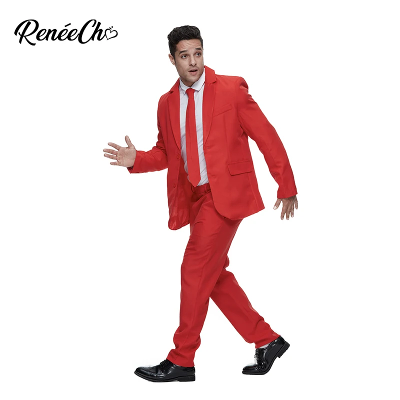 Reneecho Men Basic Red Suit Costume Halloween Costume For Adult Blazer ...