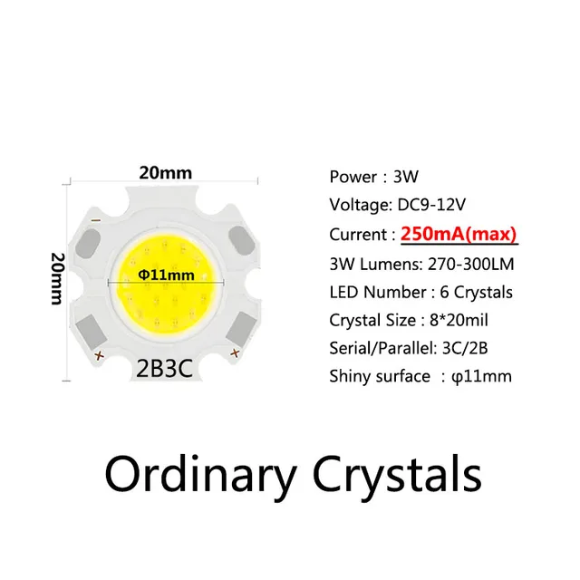 20pcs a Lot High Power LED COB Light Bulb 20mm 3W 5W 7W 10W Use 250mA ...