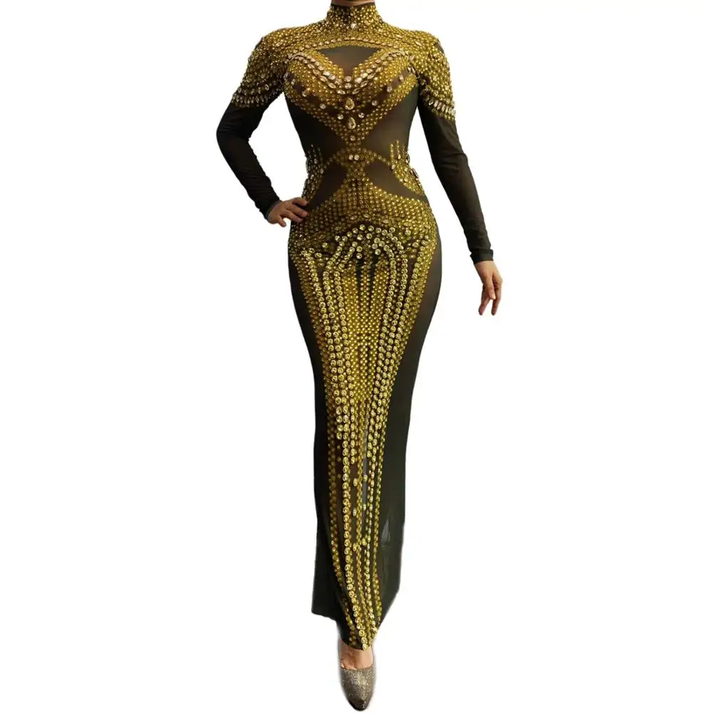 Luxury-Rhinestone-Dresses-for-Women-Mesh-Dress-Female-Singer-Dancer ...