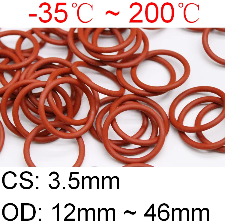 10pcs Red VMQ Silicone O Ring CS 3.5mm OD 12 ~46mm Food Grade Waterproof Washer Rubber Insulate ...