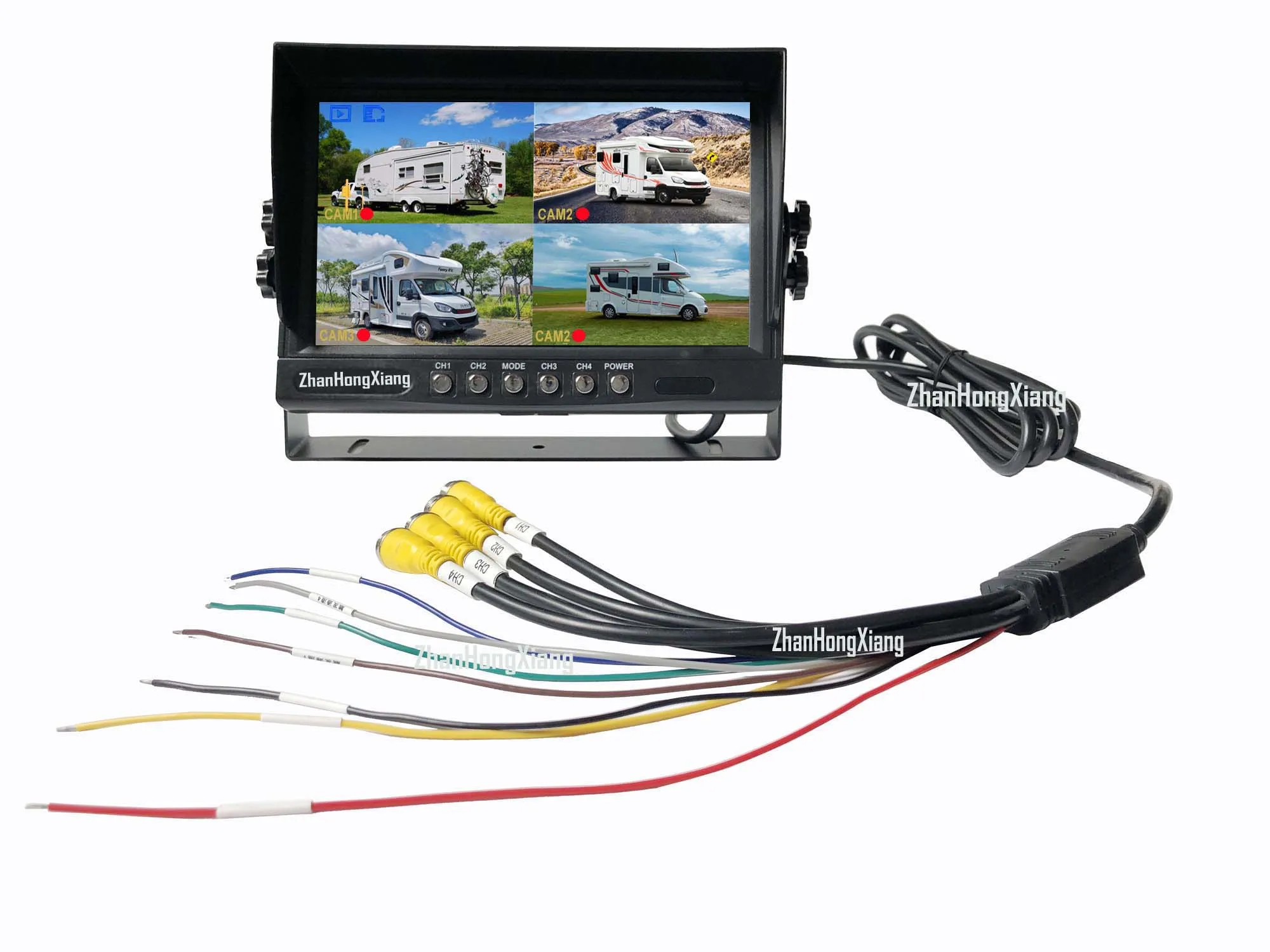 AHD-1080P-9-IPS-4CH-Quad-Split-Car-DVR-4Pin-Rear-View-Reverse-Backup ...