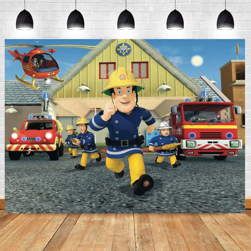 Fireman Sam Photography Backdrop Boys Firefighter Engine Birthday Party ...
