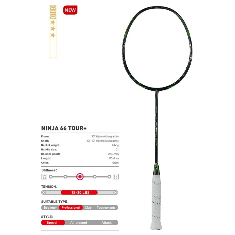 Kawasaki-Carbon-Fiber-Badminton-Racket-NINJA-66-Pro-Tennis-Racket-With ...