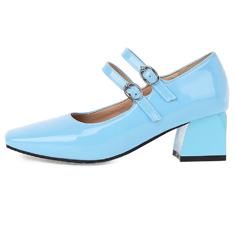 Elegant Short Heels Women Shoes Straps Yellow Blue Heeled Pumps Female ...