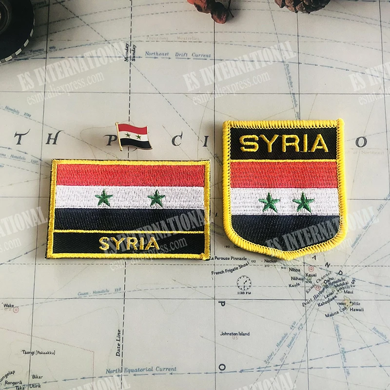 SYRIA National Flag Badges Armband Embroidery Patches And Lapel Pin One Set Cloth Accessories ...