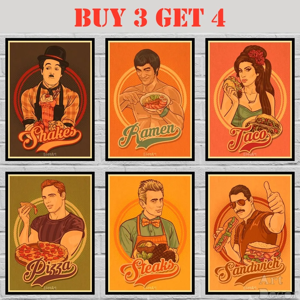 Funny Sweet And Savory Icons Poster Cartoon Kraftpaper Poster Art ...