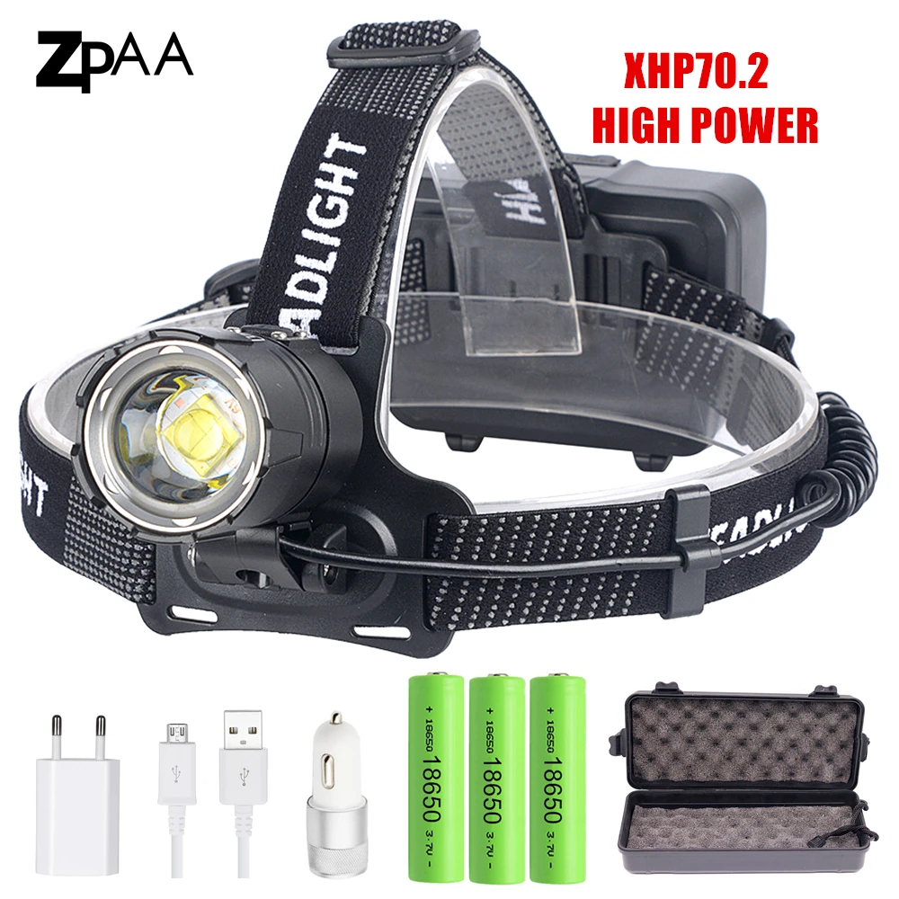 XHP70.2 XHP70 USB 헤드 라이트 90000LM Led 헤드 램프 LED 충전식 헤드 토치 손전등 3*18650 ...