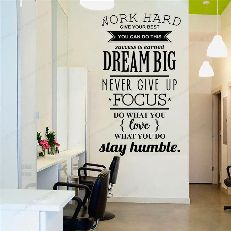 Work Hard DREAM BIG never give up quote wall vinyl sticker office wall ...