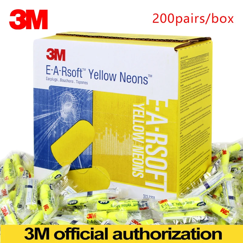 3M Bullet Earplugs E-A-RSoft Yellow Neon 312-1250 Elastic Noise ...
