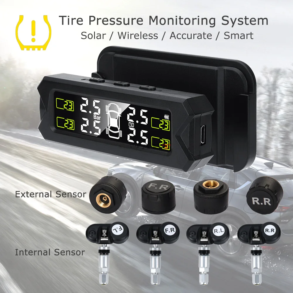 Solar-TPMS-Car-Tire-Pressure-Monitoring-System-Sensors-Tyre-Tester ...