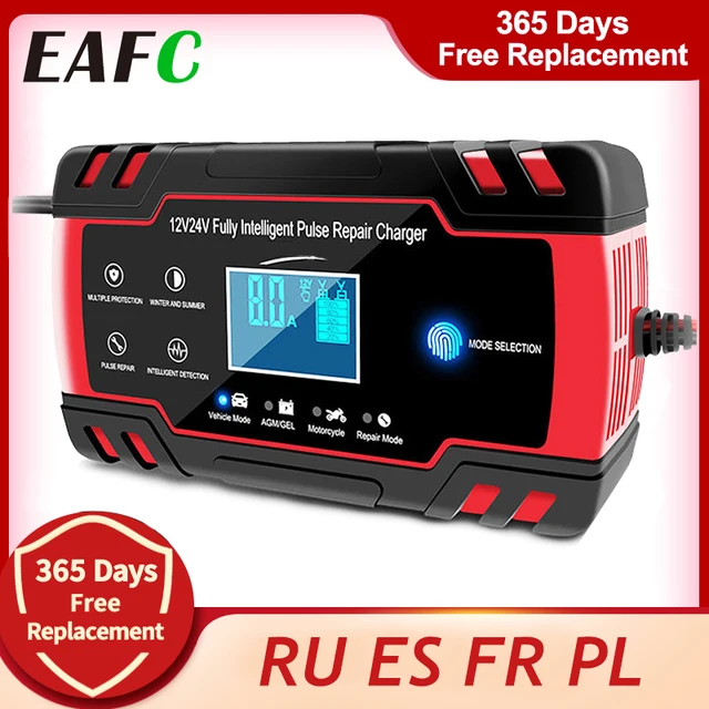 EAFC Car Battery Charger 12/24V 8A Touch Screen Pulse Repair LCD Fast ...