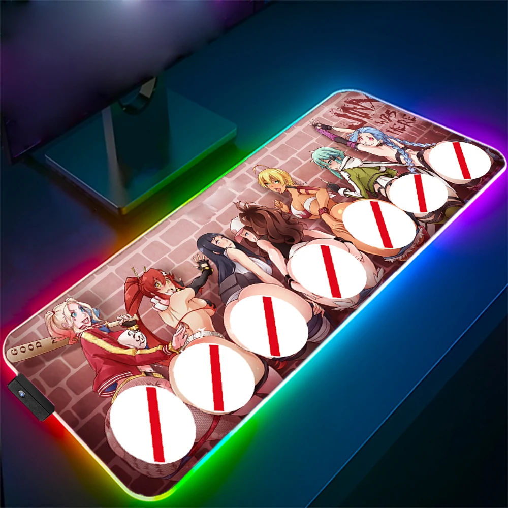 Anime Mouse Pad Rgb Sexy Bunda Grande Meninas Notebook Computador Gamer 7 Cores Led Luzes Usb