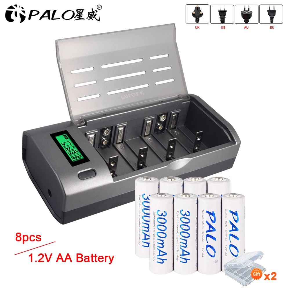 EBL D Cells 10000mAh Rechargeable Batteries (4 Counts) With CD 9V AA ...