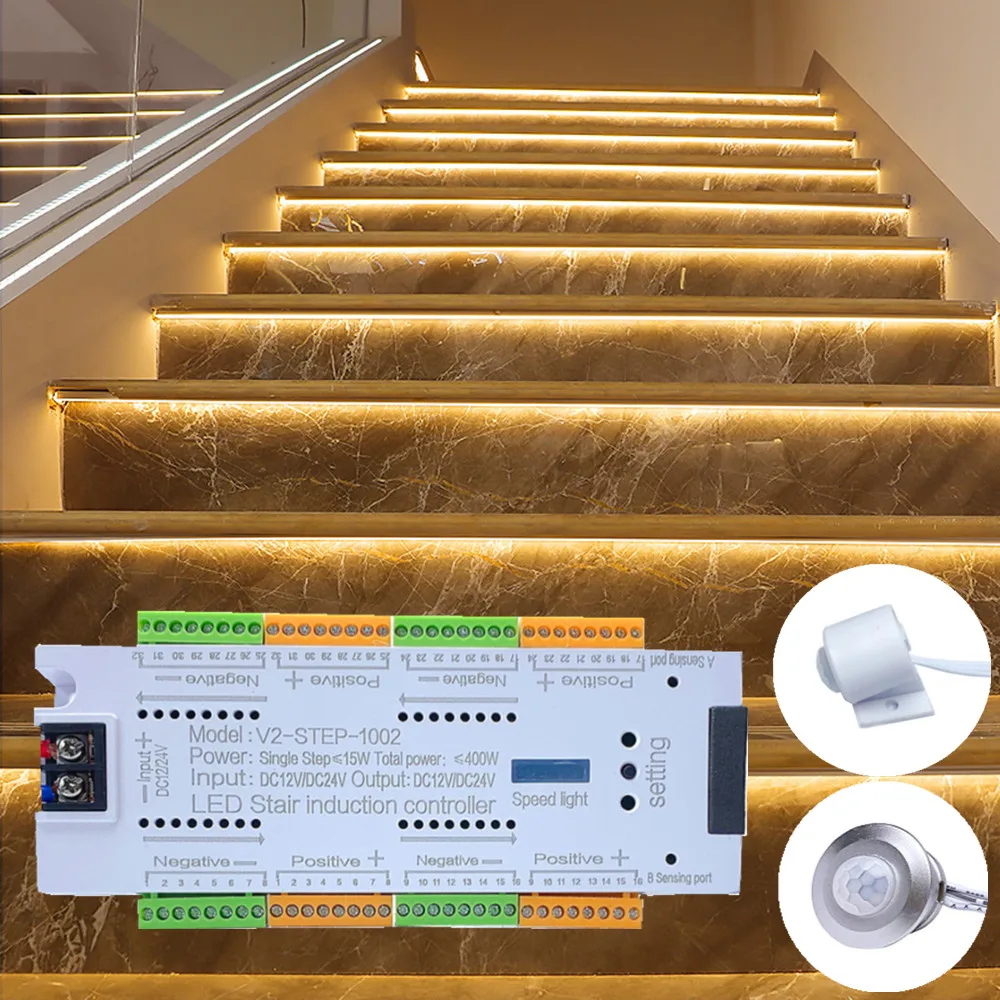PIR-Motion-Sensor-Stair-Controller-DC-12V-24V-400W-V2-STEP-1002-32 ...