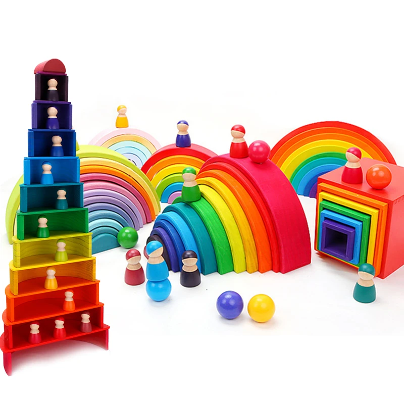 Wooden Toys Educational Toys Combination Rainbow Block Creative Child ...