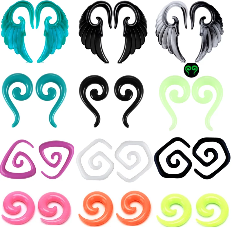 1Pair Acrylic Spiral Ear Taper Gauge Plugs Snail Wings Ear Stretchers ...