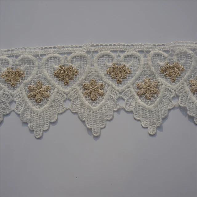2yards 9cm Gold Line Flower Cream Lace Trim Ribbon for Dress Costume ...