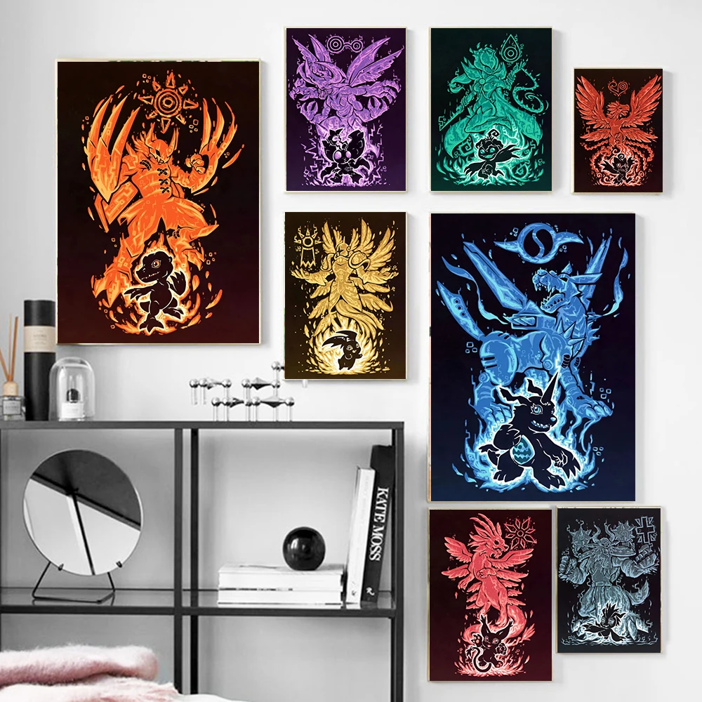 Classic Japanese Anime Digimon Poster Adventure Cartoon Canvas Painting ...
