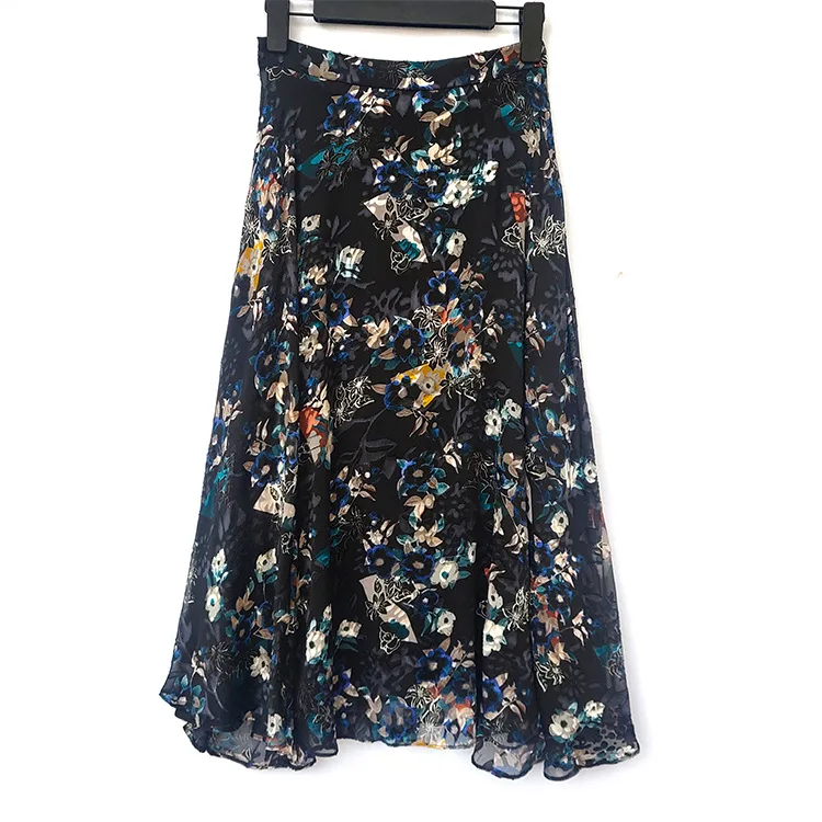 Saia feminina 2020 início da primavera verão floral impressão de seda ...