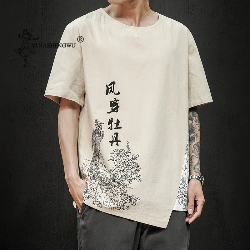 Japanese Summer Cotton And Linen T-shirt Men's Casual Loose Harajuku ...
