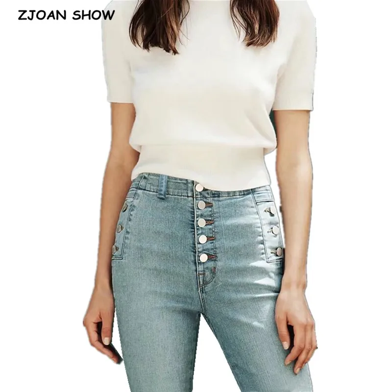 2020-Vintage-Skinny-Five-Buttons-High-Waist-Pencil-Jeans-Women-Slim-Fit ...