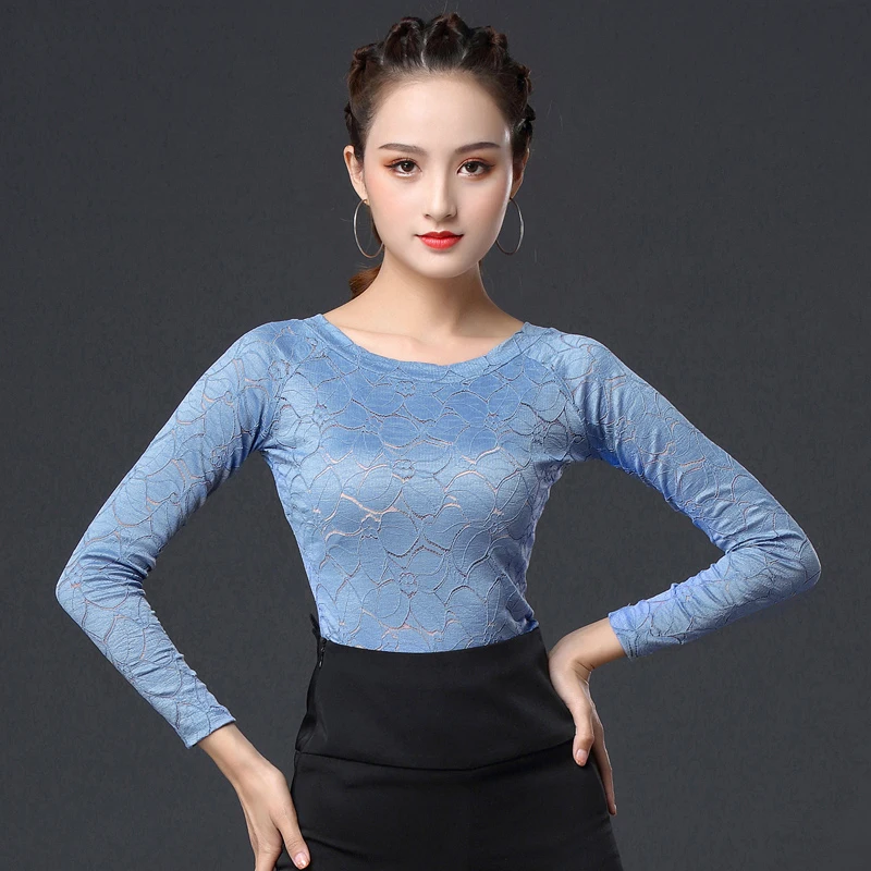 New Latin Dance Shirts Female Adult Round Neck Long Sleeve Tops Cha Cha ...