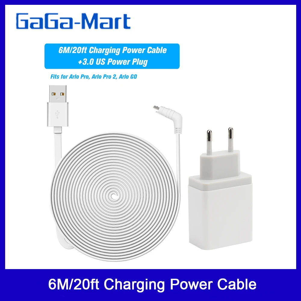 6m/20ft Charging Power Cable Fits For Arlo Pro, Arlo Pro 2, Arlo Go ...
