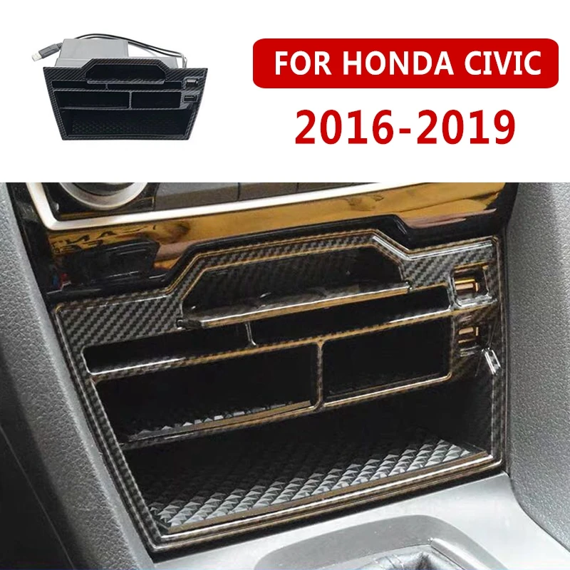 Review pcmos ABS Carbon Fiber Inner Console Storage Box with USB For ...