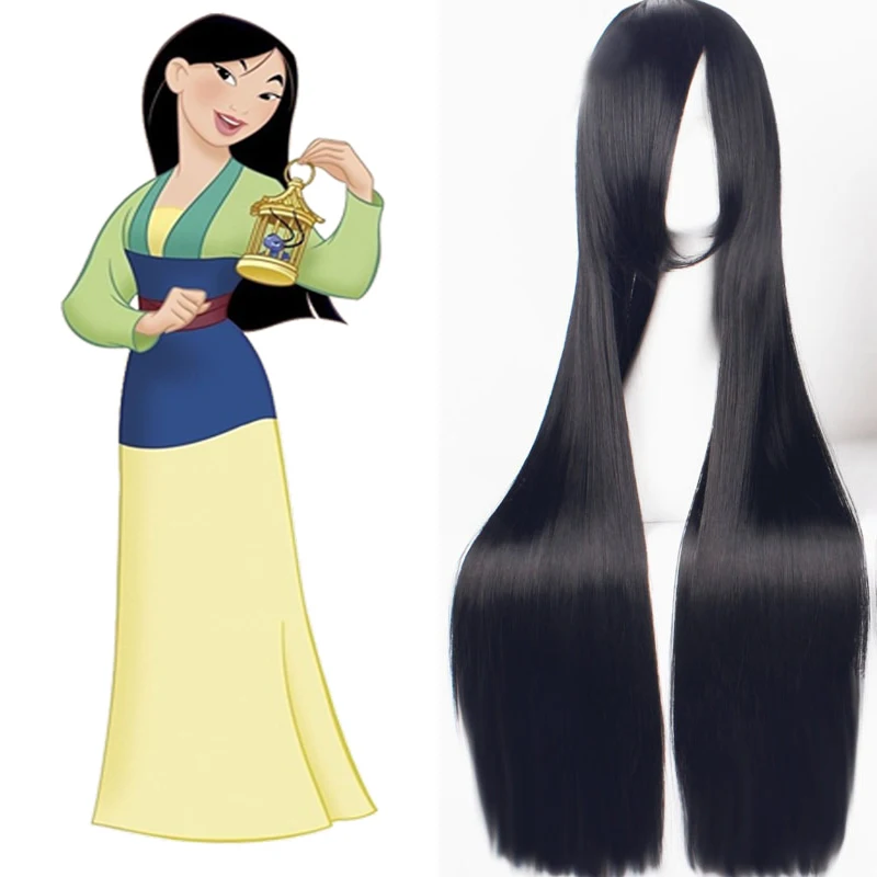 Mulan Cosplay Wig Side Parting 32‘’ 80cm/39‘’ 100cm Black Long Princess ...