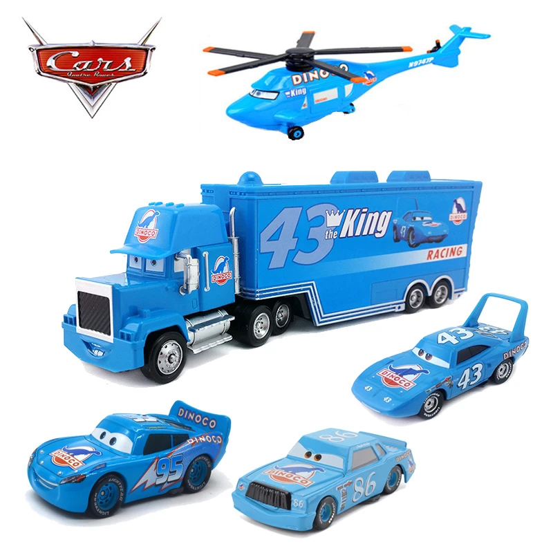 Disney Pixar Cars 2 3 Toy Car Set Blue Dinosaur Dinoco King Lightning ...