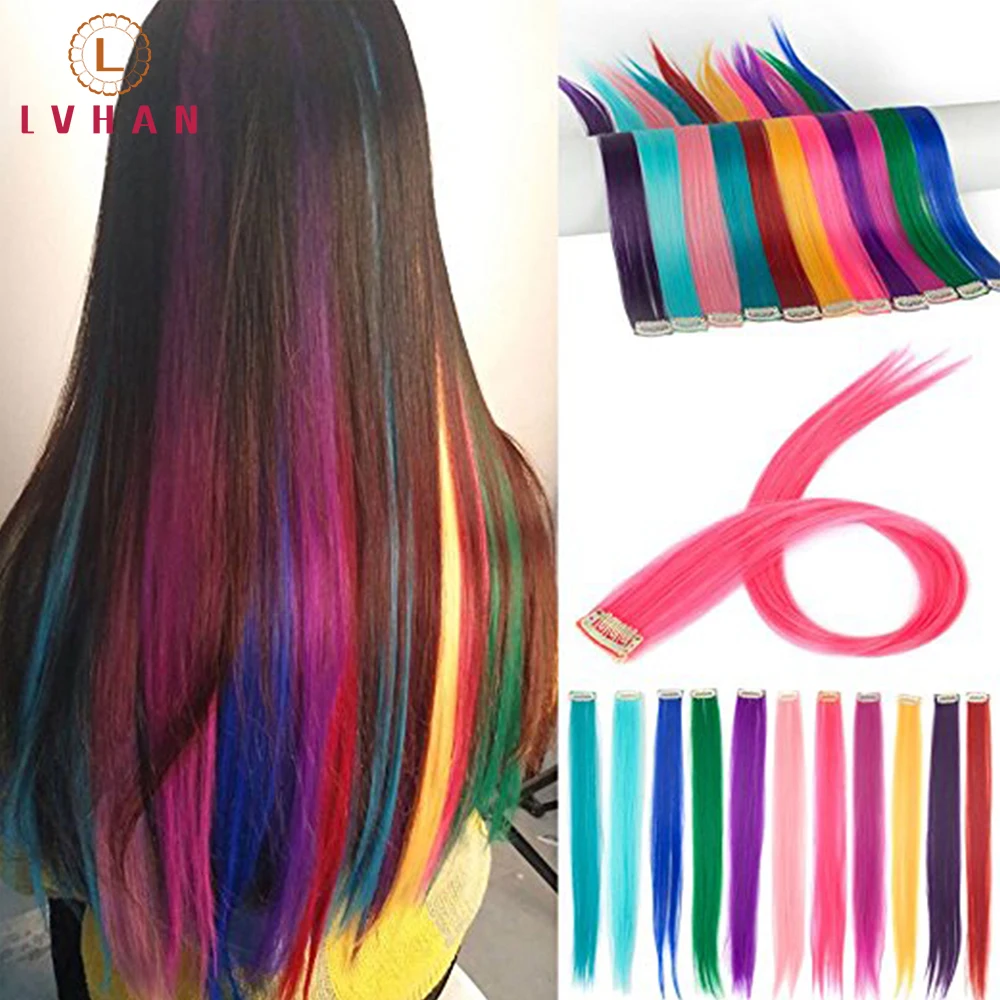 LVHAN-Colored-Highlight-Synthetic-Hair-Extensions-Clip-In-One-Piece ...