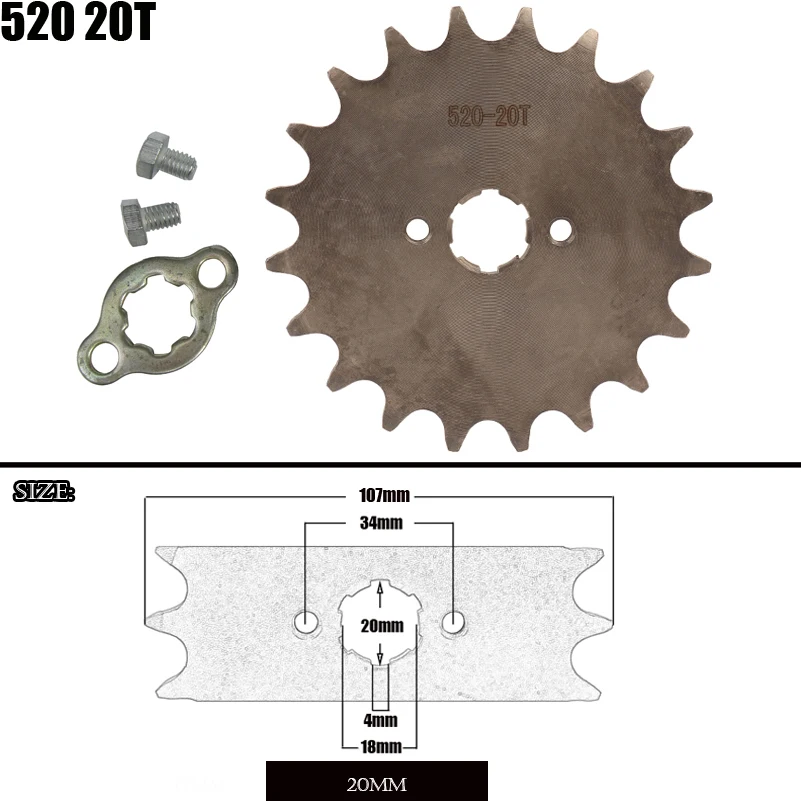 Motorcycle 520 20t Tooth 20mm Id Front Engine Sprocket Fit Pit Bike Atv ...