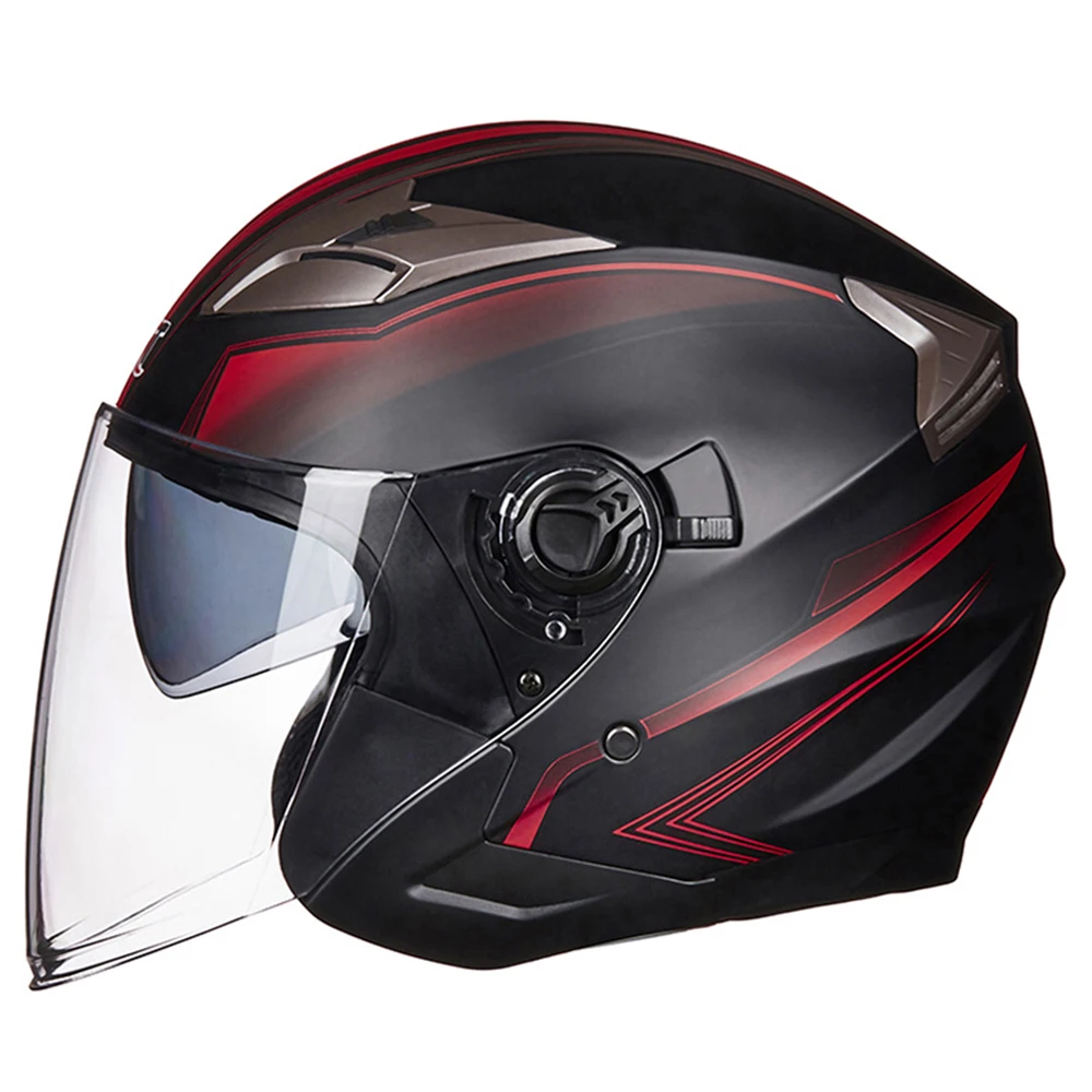 Black Red Motorcycle Helmet Open Face Motorbike Biker Riding Dual Lens ...