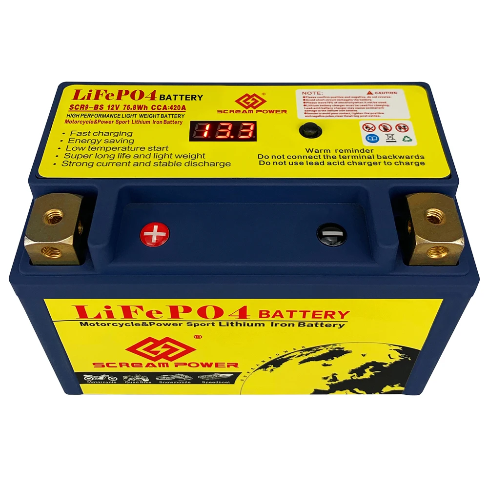 12V 9-BS/9-B/9-B4 Motorcycle LiFePO4 Energy Starter 6Ah 76.8wh 420A ...