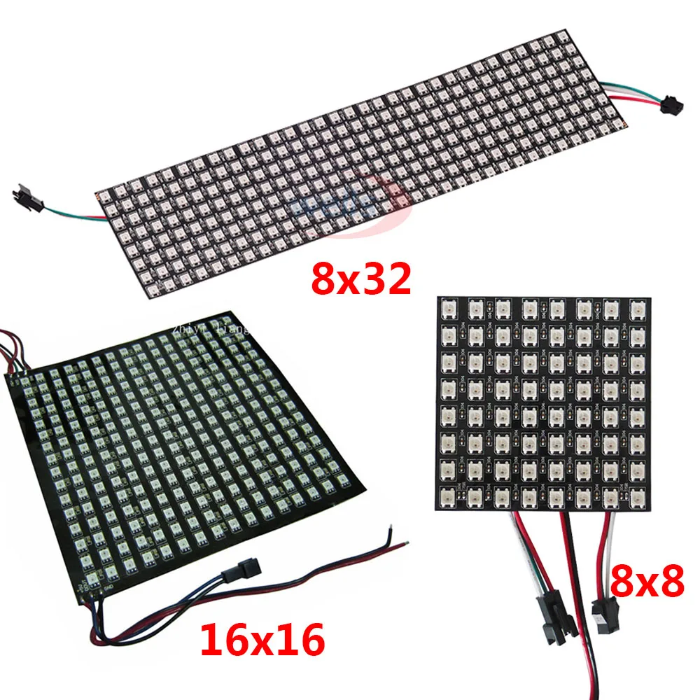 5 В WS2812B RGB Гибкий 16x16 8x32 256 светодиодов Пиксельная панель ...