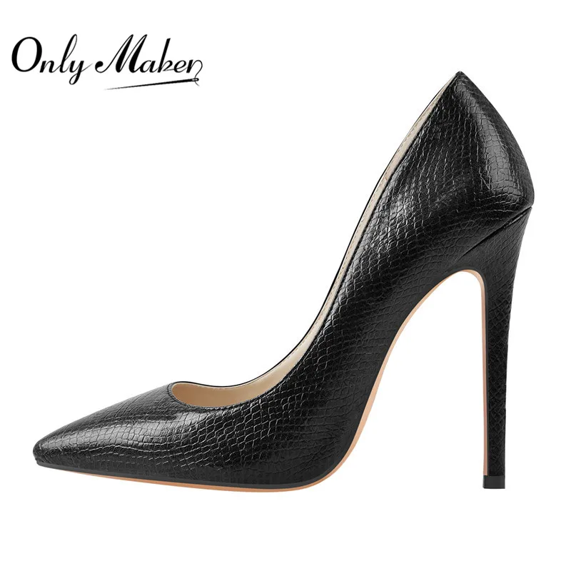 Onlymaker Women's Black Snake Print Slip On Stiletto 12cm High Heel Pumps Classic Ladies Fashion ...