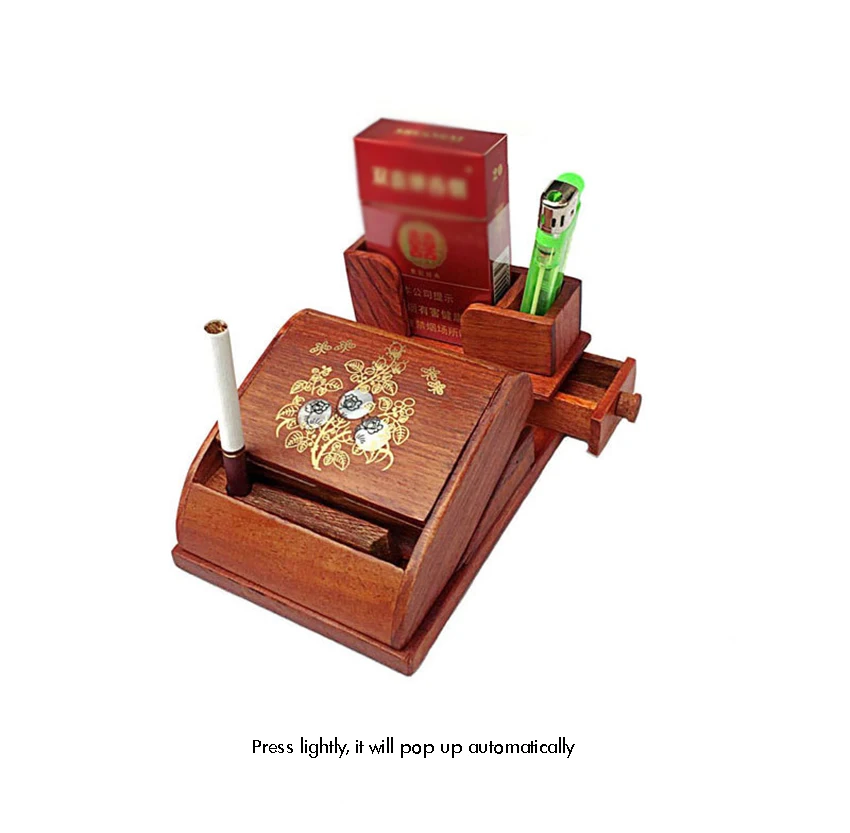 Solid Wood 16 Regular Cigarettes Case Box Holder Automatic Ejection ...